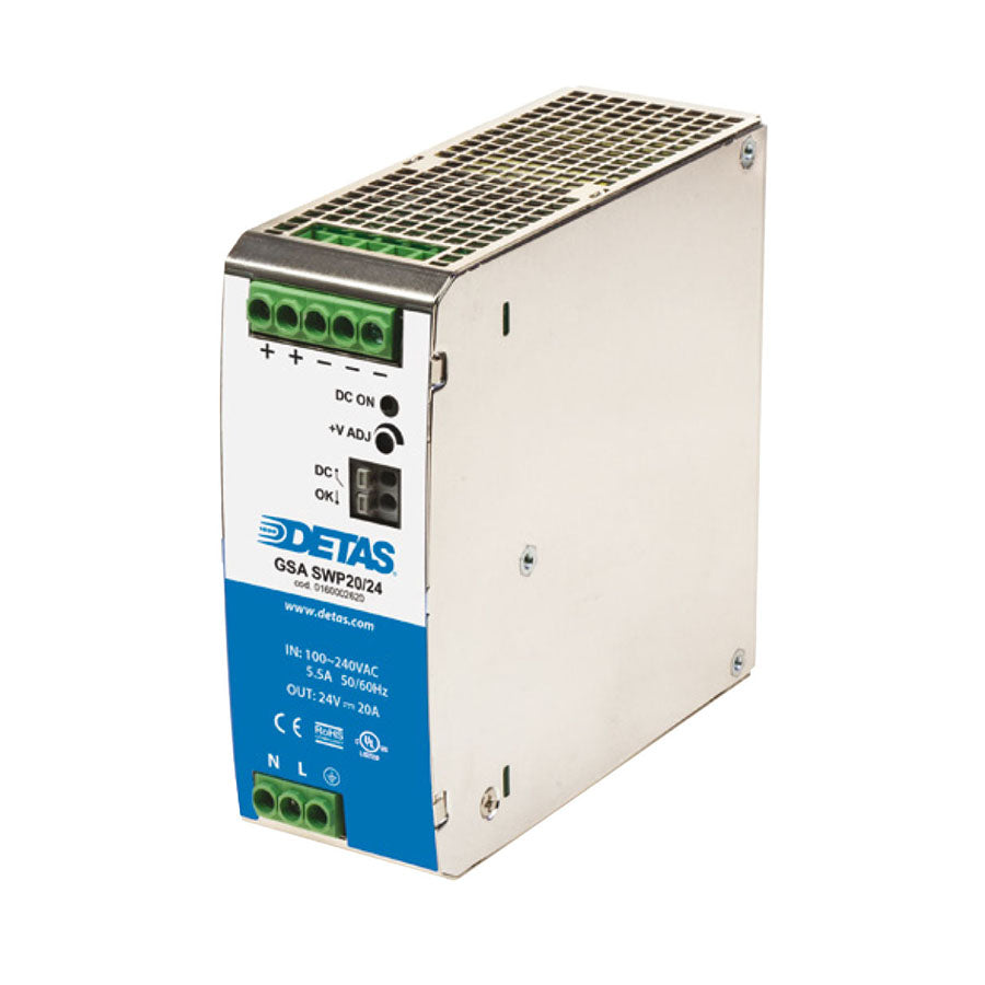 AC-DC DIN Rail Mountable Power Supply, Single Phase, 24V / 20A – BKT Online